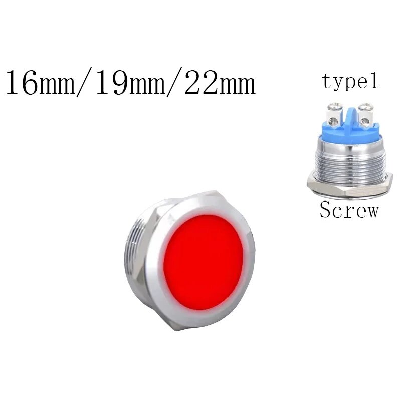 12 мм, 16 мм, 19 мм, 22 мм, металлический светодиодный индикатор 3-6 В/12-24 В/220 В, водонепроницаемый знак, контрольная лампа