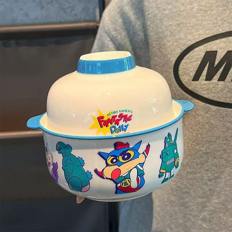 Большая миска для лапши быстрого приготовления с крышкой, мультяшная.