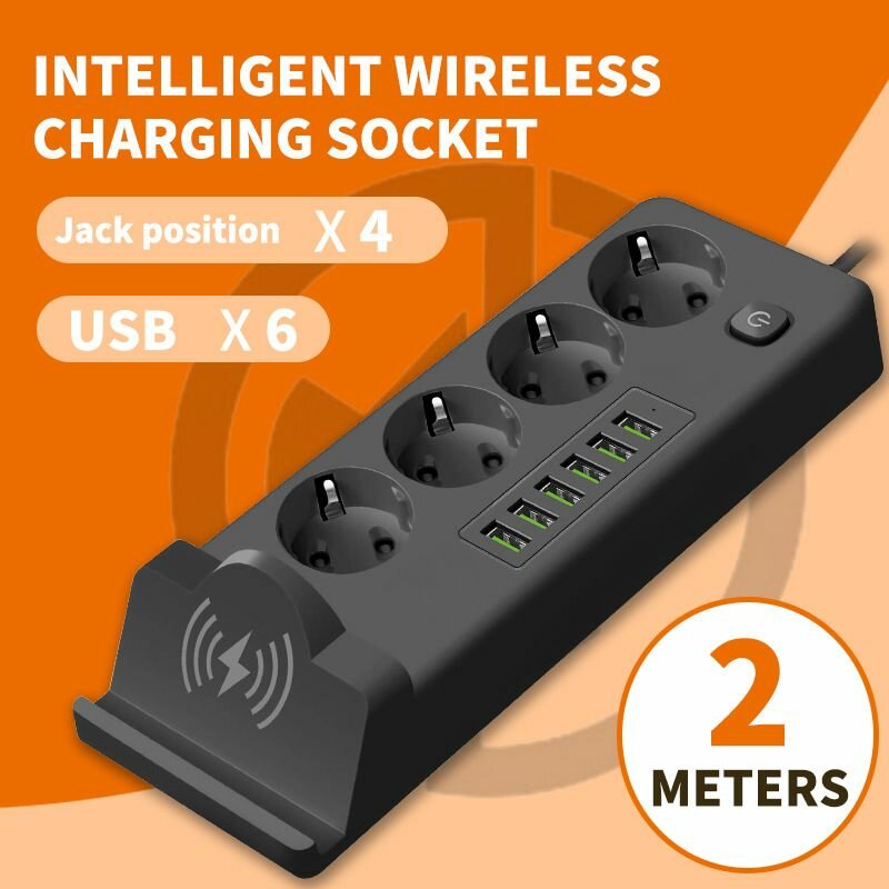 Сетевой фильтр удлинитель usb беспроводная зарядка 11в1