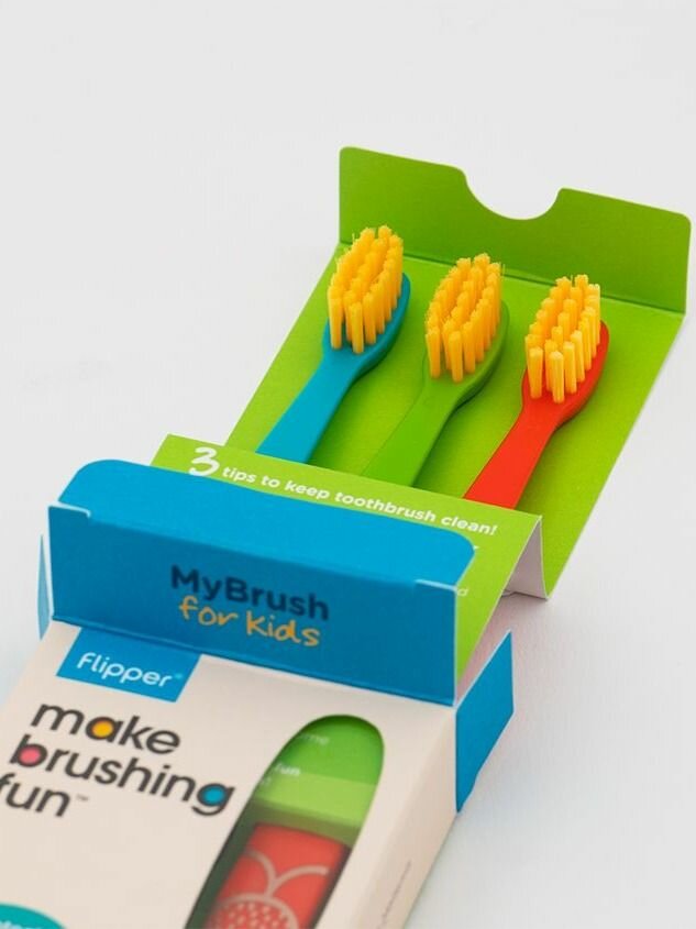 Детская зубная щетка в наборе 3 щетки c мягкой щетиной для детей Flipper, MYBRUSH