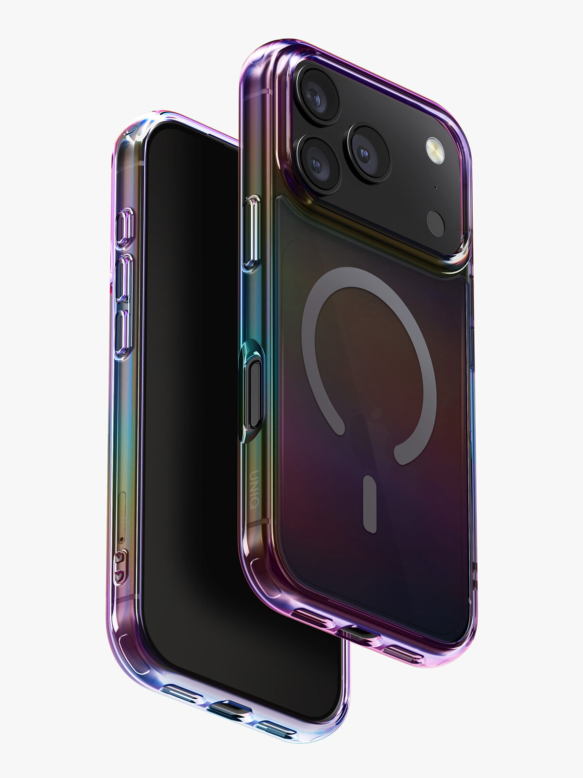 Чехол Uniq на iPhone 17 Pro, Iridescia с голографией, с магнитами MagSafe, черный