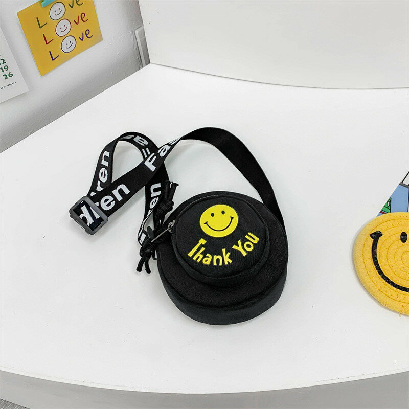 Детская кожаная сумка через плечо с рисунком лица мультфильм для малышей мальчиков и девочек черная