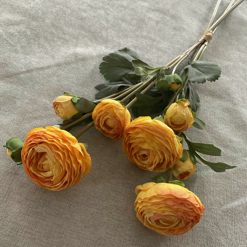 Искусственная букет цветов лотос из шелка с 9 головами для свадьбы домашнего декора глубокий оранжевый