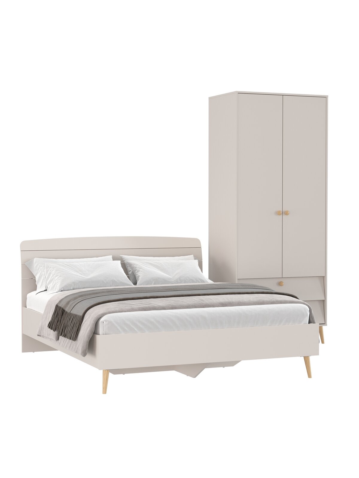 Двухспальная кровать Афина 11600 с 2-х дверным шкафом-комодом, кашемир серый, 2 предмета