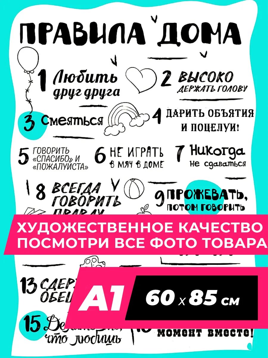 Постер Правила дома на стену размер A1, матовая фотобумага премиум качества