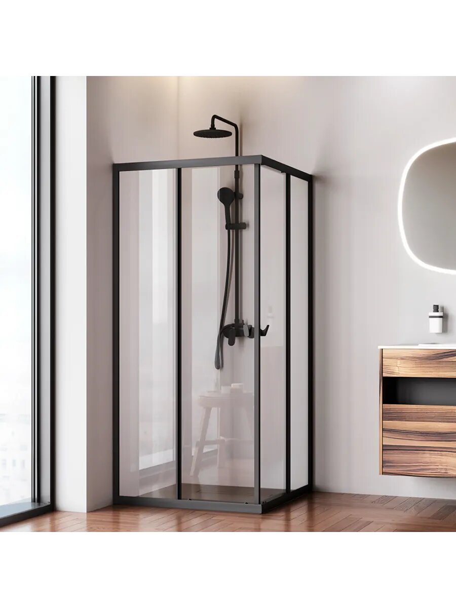 Душевое ограждение AM.PM Ray , 90х90 см, цвет черный матовый