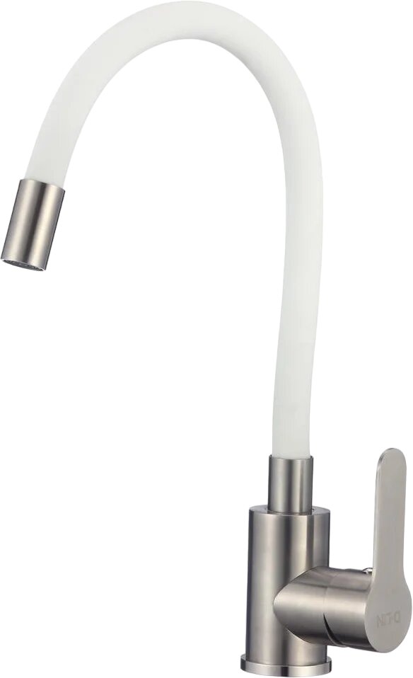 Смеситель для кухни D-lin H155316-3 с гибким изливом, с поворотным изливом, белый, матовый, однорычажный, нержавеющая сталь, с керамическим картриджем