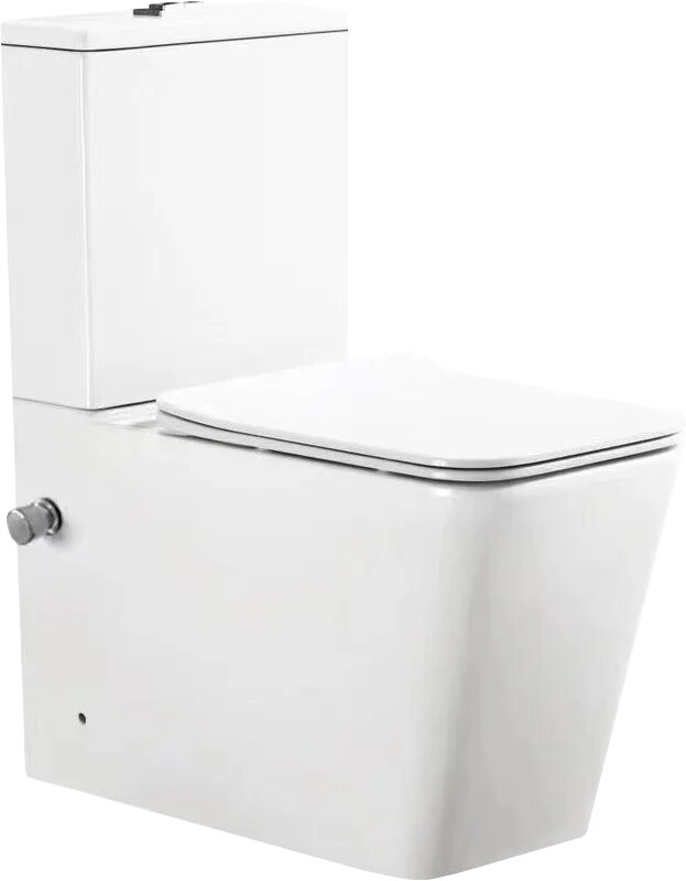 Унитаз-компакт напольный SantiLine SL-5017SM-BD с микролифтом, безободковый, фаянсовый, антивсплеск, белый, с нижним подводом с биде прямоугольный