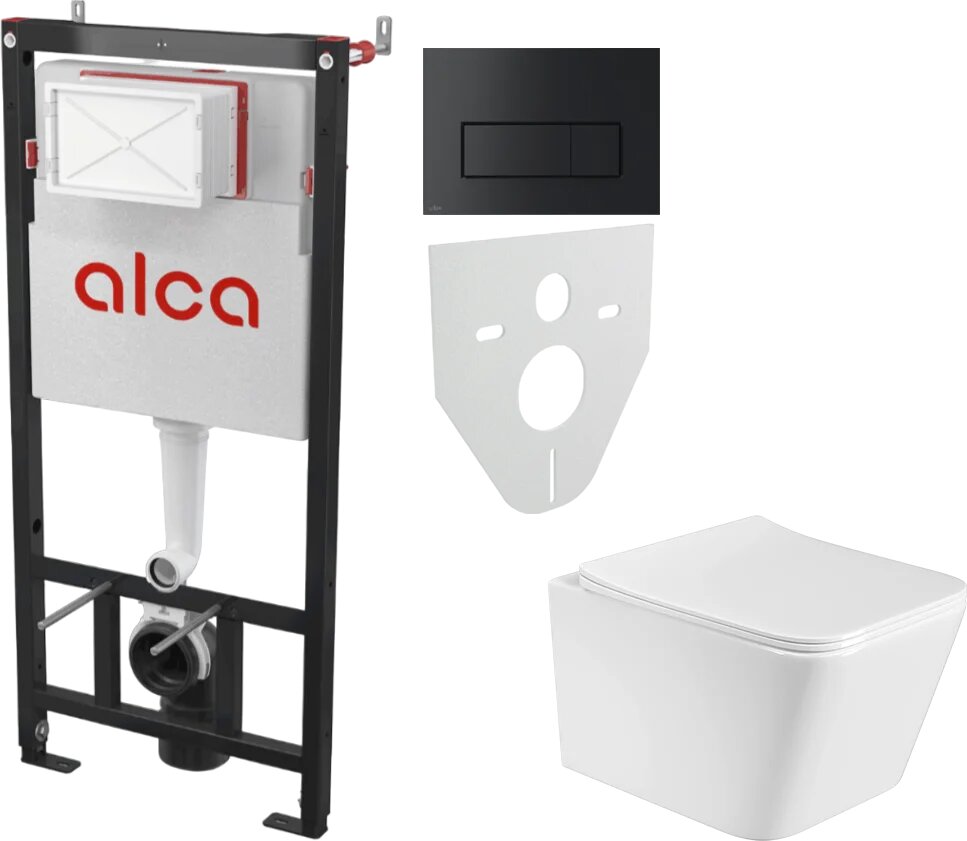 Комплект 2 в 1 Унитаз подвесной BOND Cube F04-10 / Инсталляция с кнопкой AlcaPlast AM101/1120-4:1 RU M578-0001 цвет черный