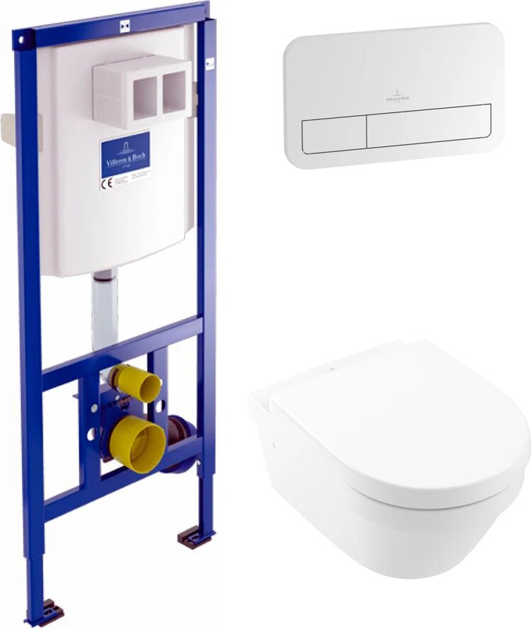 Комплект 3 в 1 Унитаз подвесной Villeroy & Boch Architectura 4694HR01 / Кнопка Viconnect 9224 9068 цвет белый / Инсталляция 9224 6100