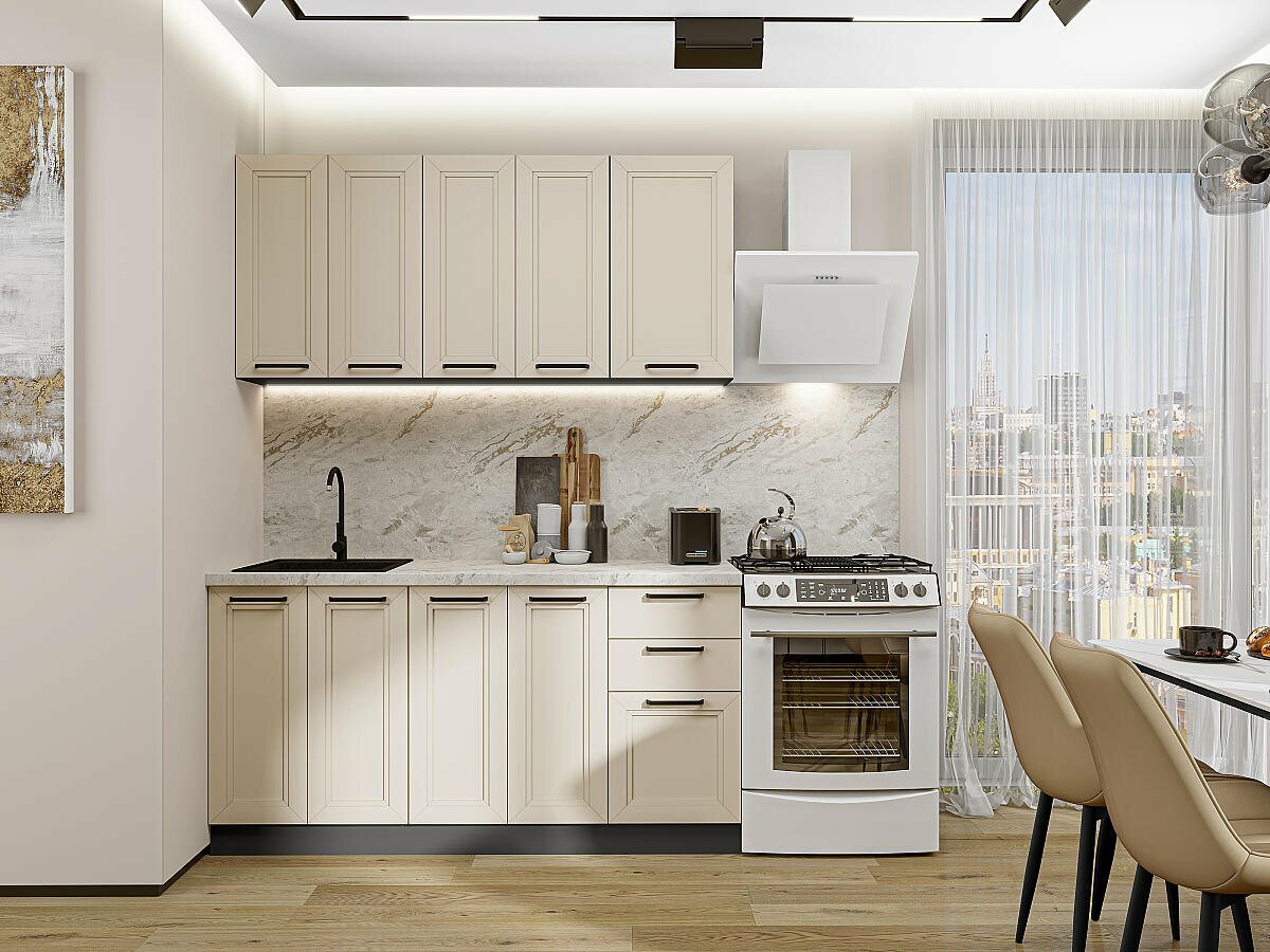Кухонный гарнитур кухня прямая со столешницей 1,6 метра Нео-01 Cream Silk