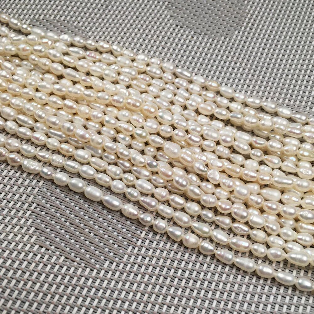 Жемчуг пресноводный рис 2-6 мм Бежевый, 3-4mm, White