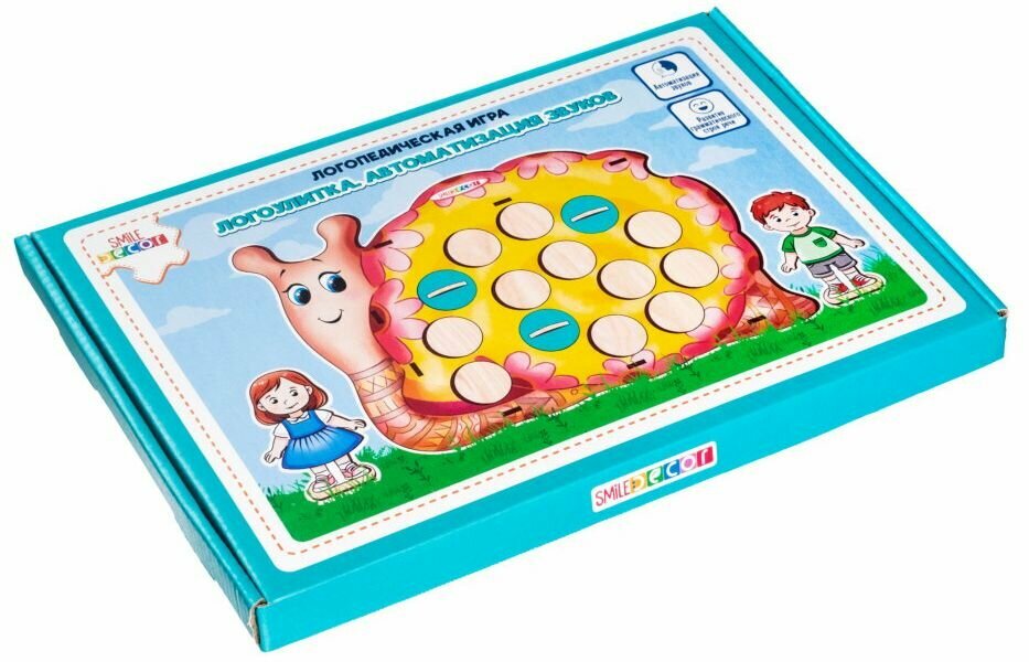 Логопедическая игра Smile Decor "Логоулитка. Автоматизация звуков", развивающая игра-пособие с окошками, деревянная рамка-вкладыш для постановки речи