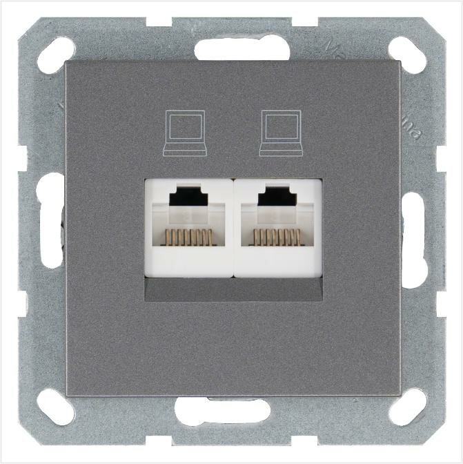 Розетка компьютерная 2-м RJ45 IP20 кат. 5E механизм алюм. Jasmart G6106S-10 шт