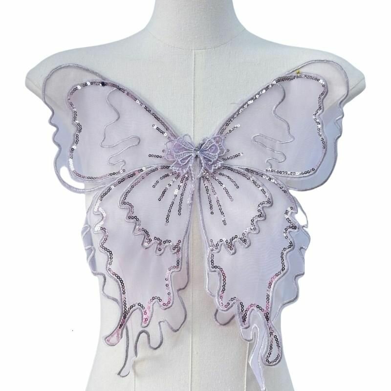 Вышивка бабочки с жемчугом, Серый фиолетовый и хрустальный