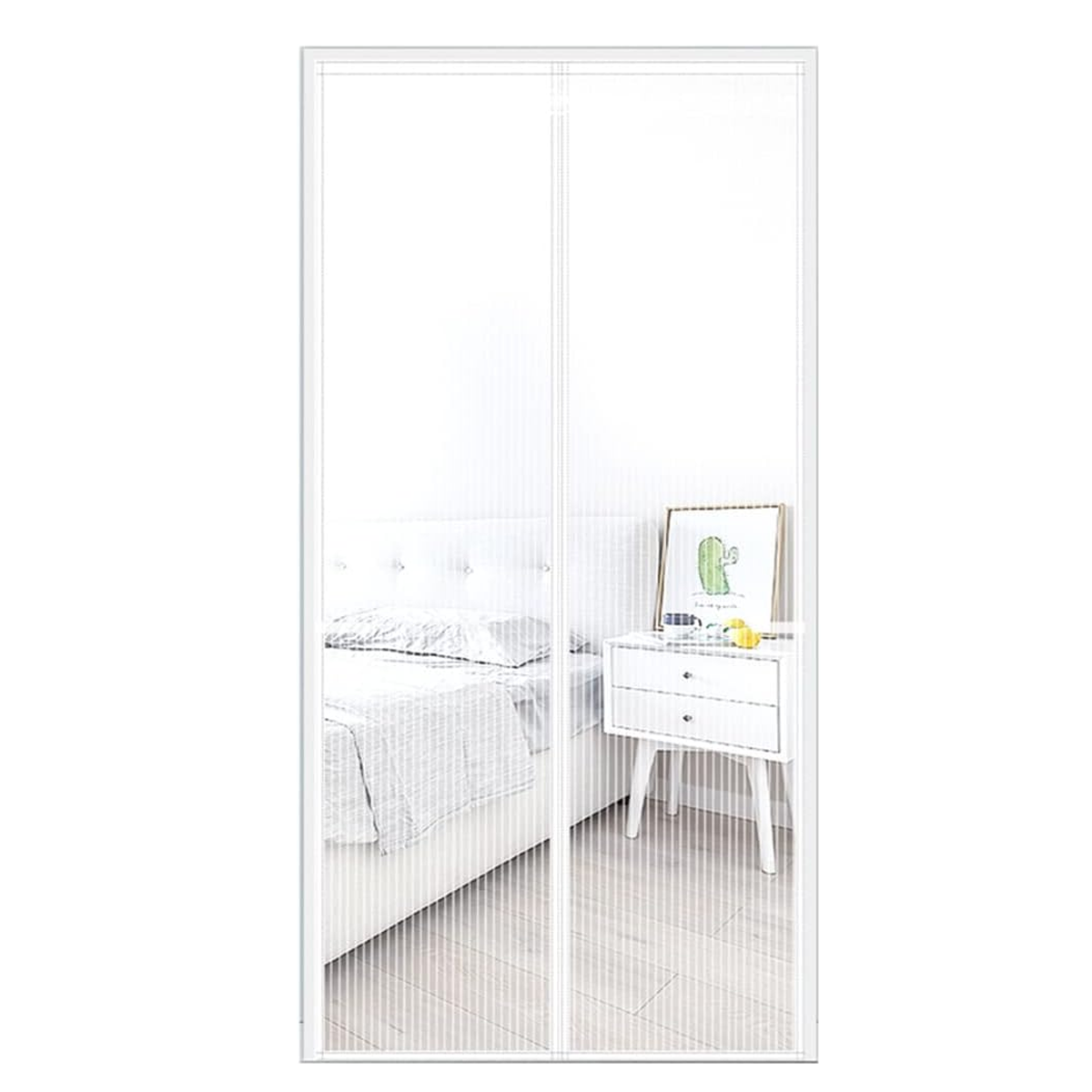 Магнитная москитная сетка на дверь, магнитный уплотнитель сверху донизу, автоматическое закрывание, сохраняет свежий воздух внутри (110 x 210 см, белые полосы)