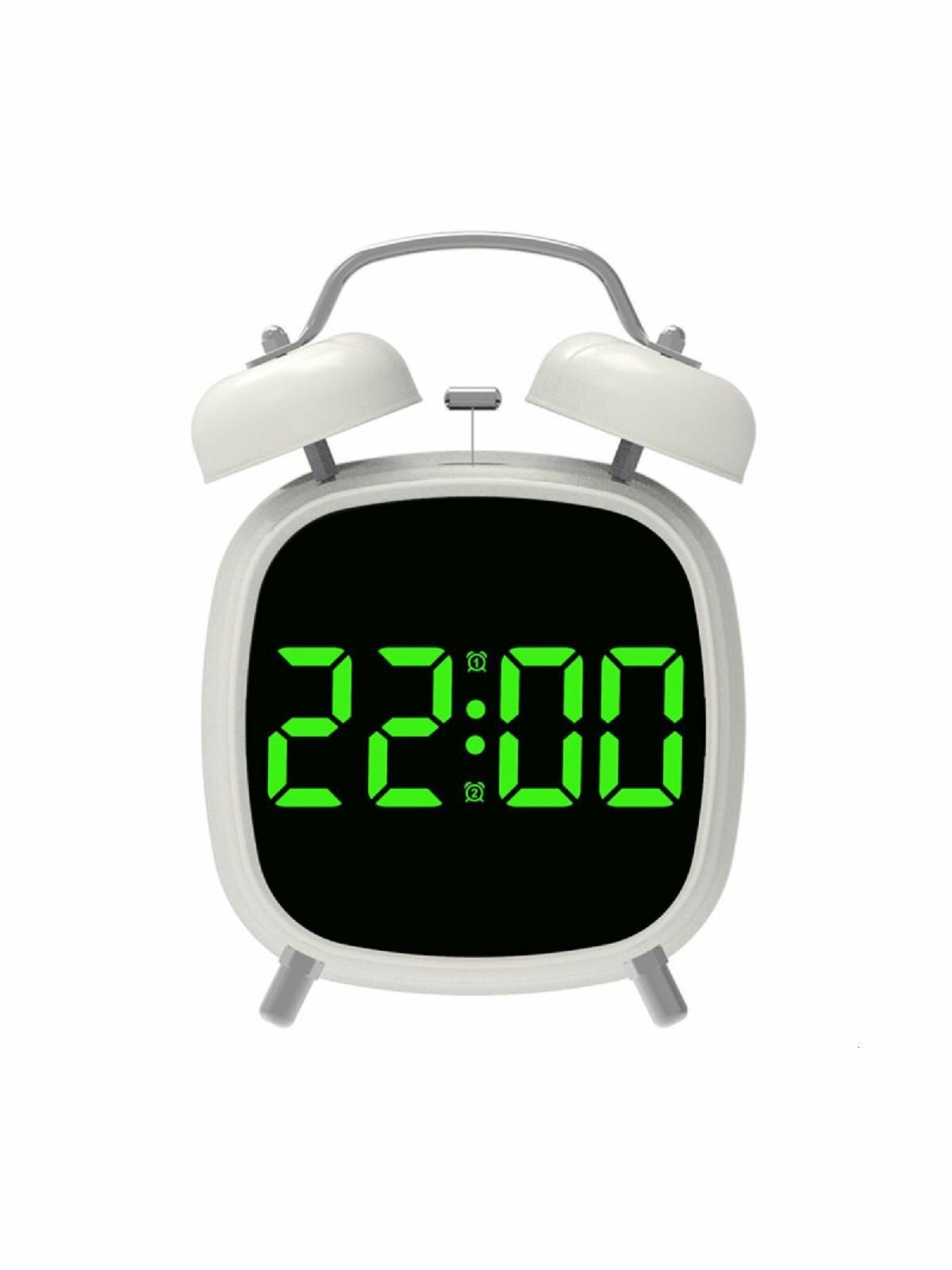 Будильник, Многофункциональные часы со светодиодной подсветкой-белый корпус горит зеленым светом
