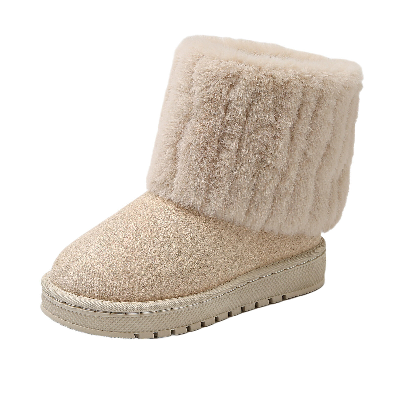 Детские теплые зимние ботинки с плюшевым воротником, мягким нескользящим круглым носком, средней длины, без застежек, осенне-зимние, из плюша и хлопка