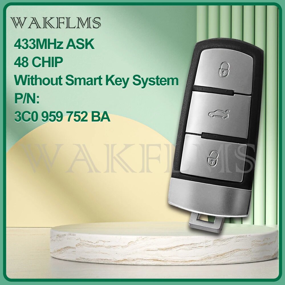 3-кнопочный умный дистанционный Автомобильный ключ для Volkswagen (VW) Passat CC Passat без системы смарт-ключей 433 МГц ID48 3C0 959 752 BA