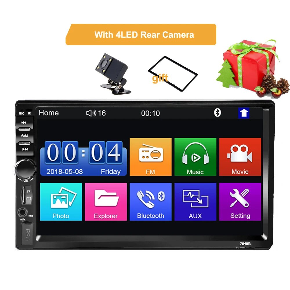 Автомагнитола 2 Din, 7 дюймов, сенсорный экран, радио, Bluetooth, MP5, FM/TF/USB, камера заднего вида, optional 2