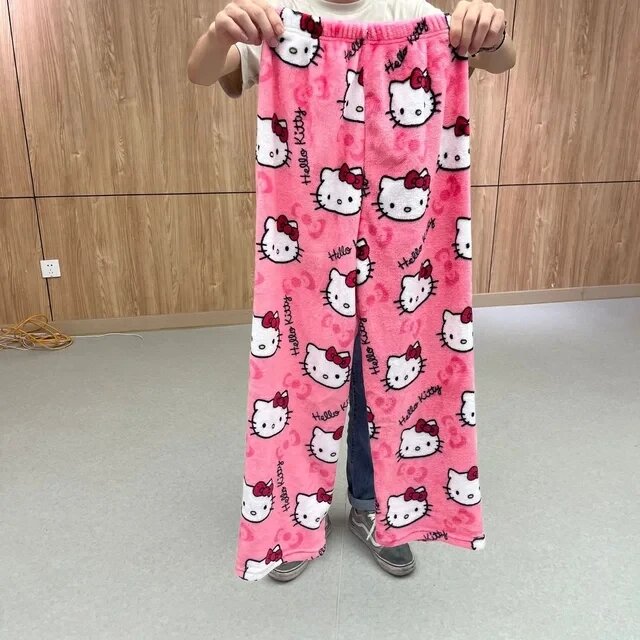 Пижамные штаны Hello Kitty 2000 года, женские пижамные штаны Sanrio Anime, домашняя одежда для сна для пар из мультфильмов, брюки для отдыха и дома, Size, XL 55-65kg