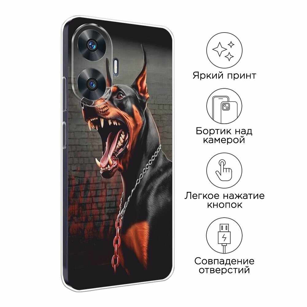 Чехол на Realme C55 / Реалми C55 с принтом "Доберман с цепью" — фото 1