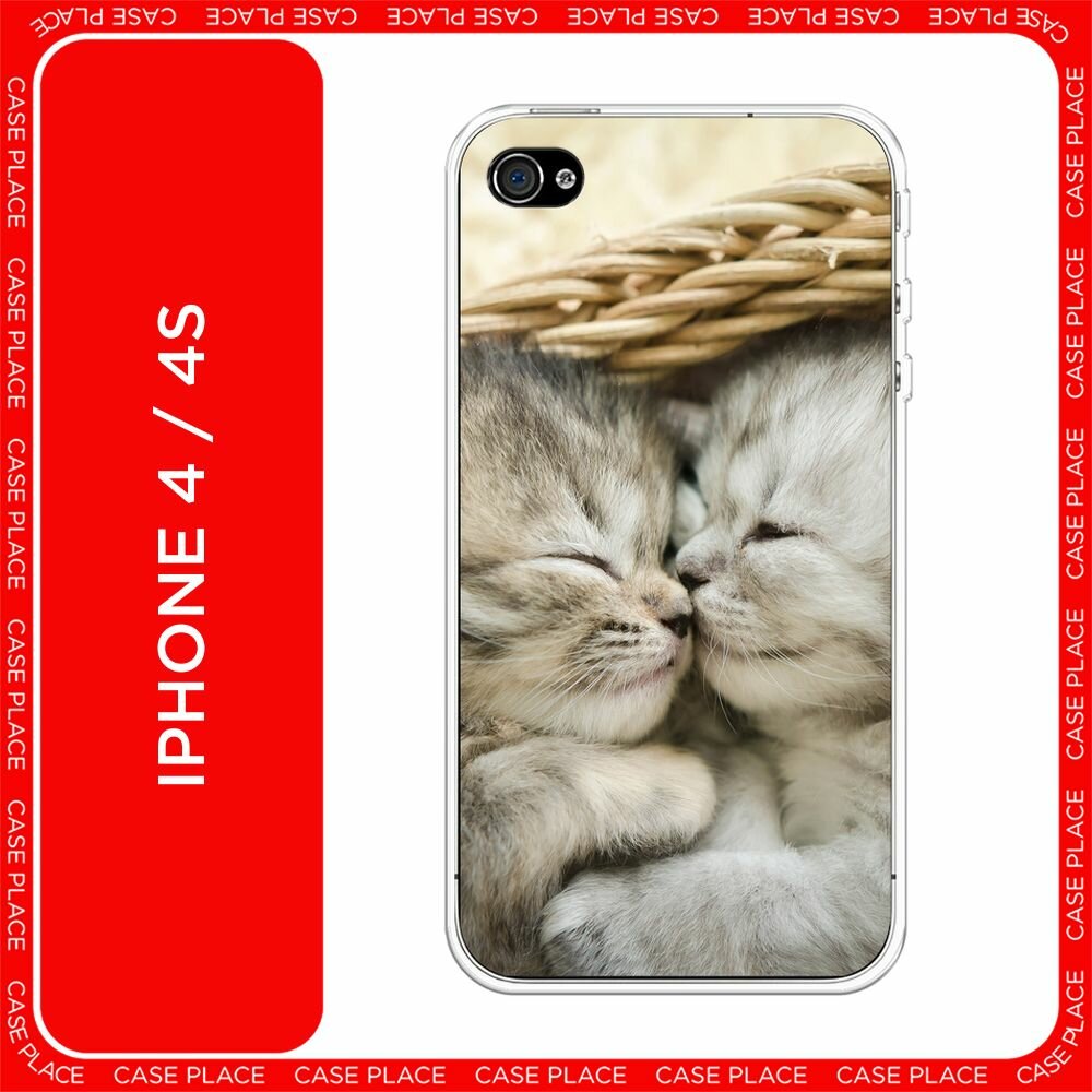 Чехол на Apple iPhone 4/4S / Айфон 4/4S с принтом "Милые котята"