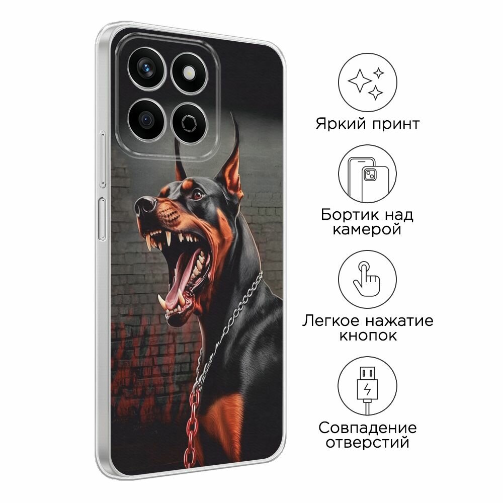 Силиконовый чехол на Honor X7c / Хонор X7c с принтом "Доберман с цепью" — фото 1