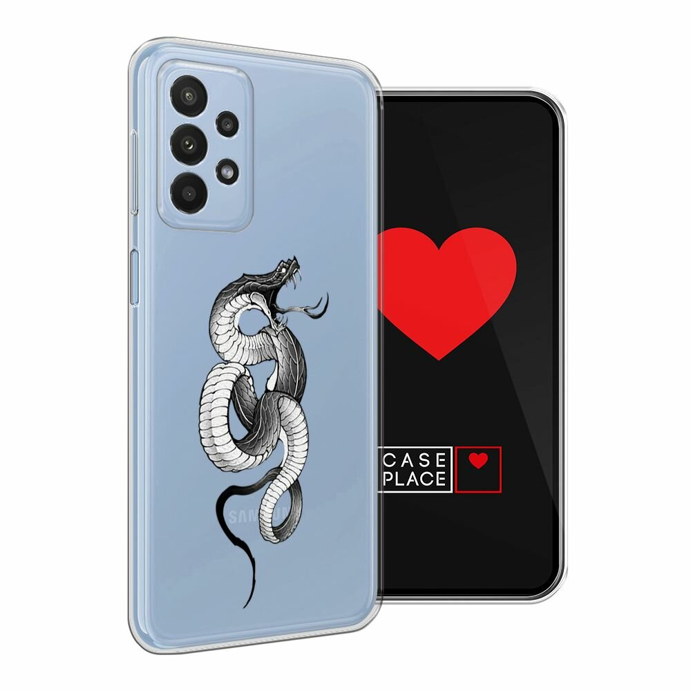 Чехол на Samsung Galaxy A23 / Самсунг Галакси А23 с принтом Монохромная змея рисунок, прозрачный