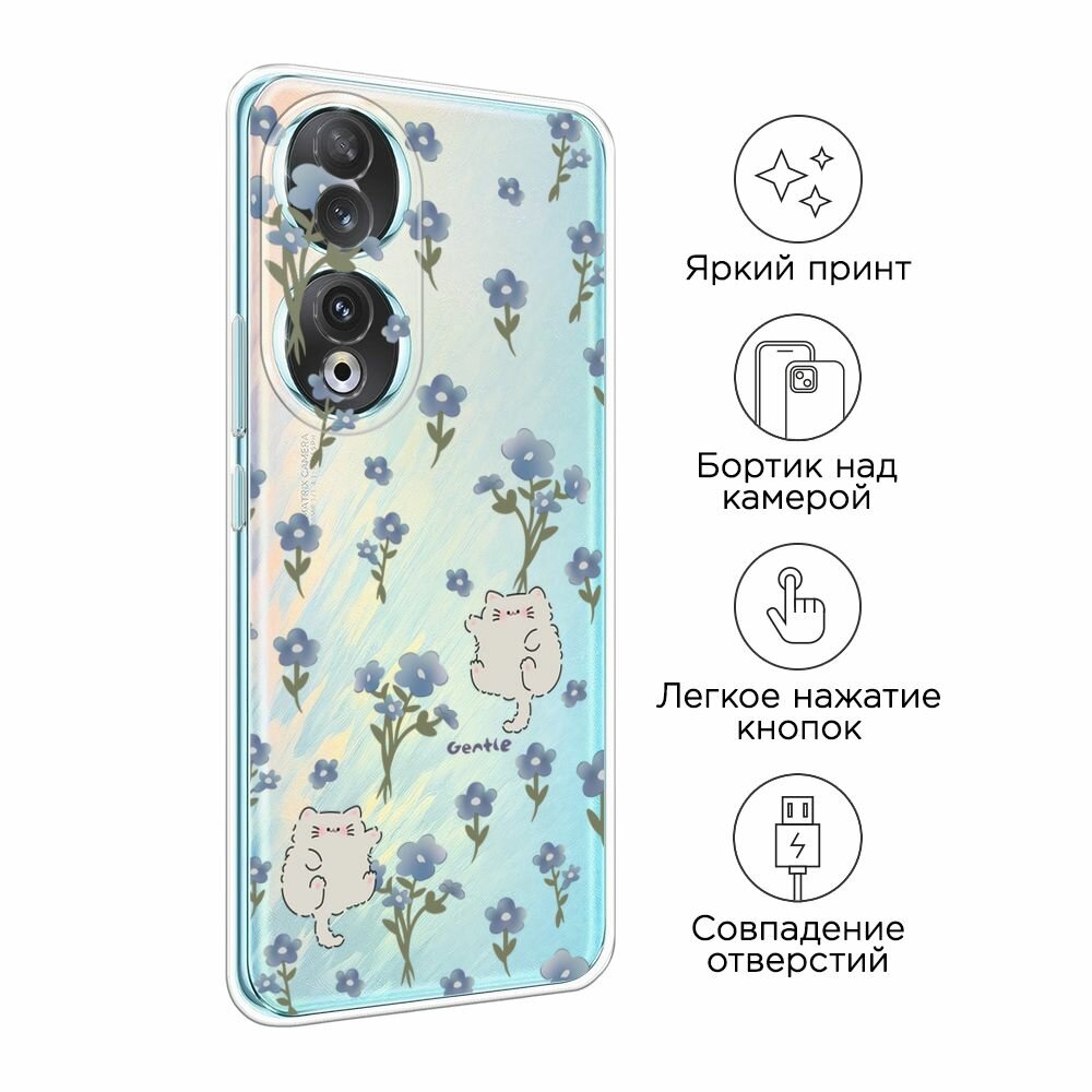 Чехол на Honor 90 / Хонор 90 с принтом "Gentle cats", прозрачный — фото 1