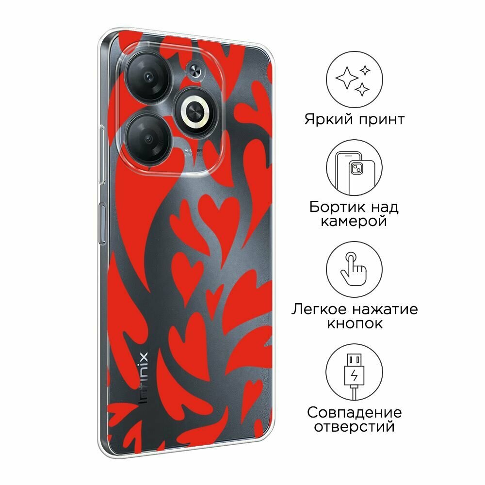 Чехол на Infinix Smart 8/8 HD/HOT 40i / Инфиникс Смарт 8 с принтом "Crazy hearts 2 - 14 февраля", прозрачный — фото 1