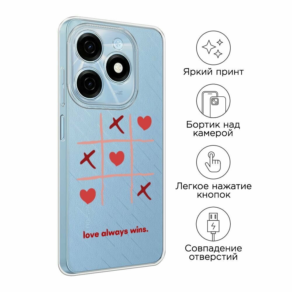 Чехол на Tecno Spark 20 / Текно Спарк 20 с принтом "love always wins - 14 февраля", прозрачный — фото 1