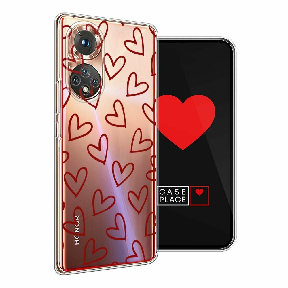 Чехол на Honor 50/Huawei Nova 9 / Хонор 50/Хуавей Нова 9 с принтом "Little hearts doodles 2 - 14 февраля", прозрачный — фото 1