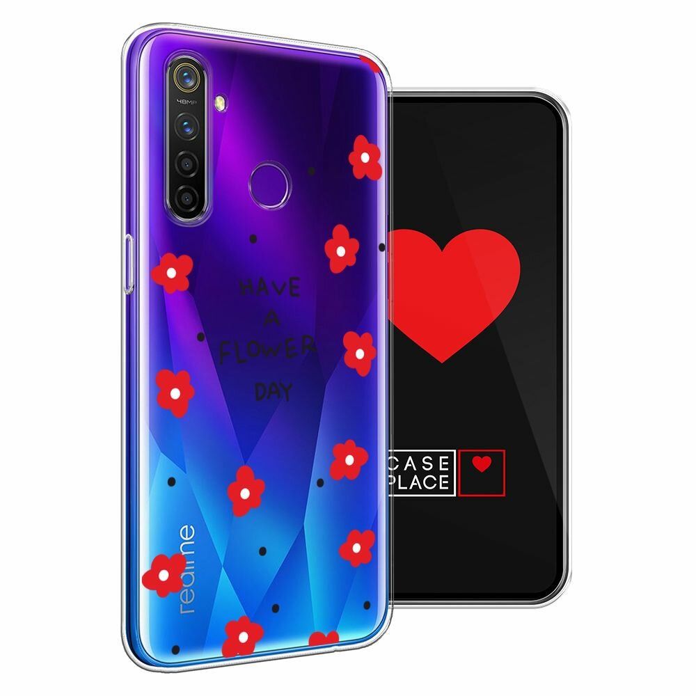 Чехол на Realme 5 Pro / Реалми 5 Про с принтом "Have a flower day 2", прозрачный — фото 1