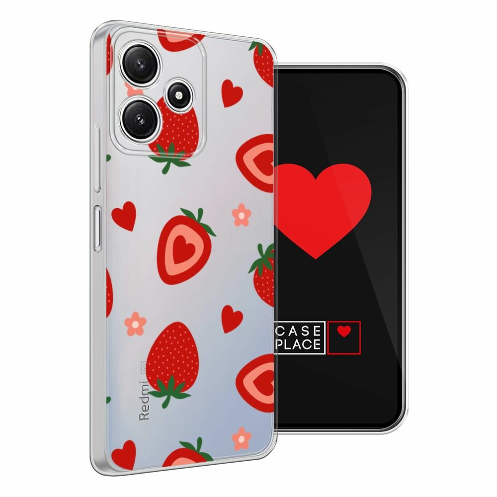 Чехол на Xiaomi Redmi 12 5G / Сяоми Редми 12 5G с принтом "Heart strawberries 2 - 14 февраля", прозрачный — фото 1