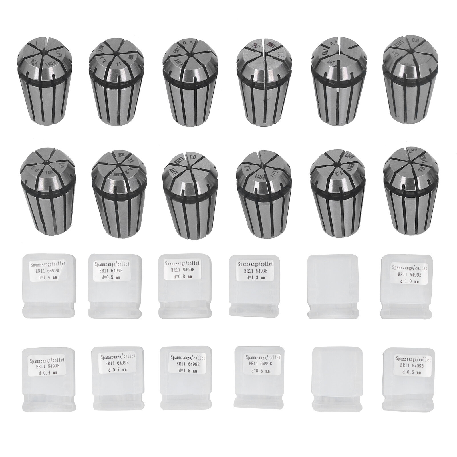 Набор Цанг ER11: 12 Размеров 0.4-1.5 мм Высокая Точность Для ЧПУ - Износостойкая Легированная Сталь Для Фрезерования и Гравировки с Защитой от Пыли