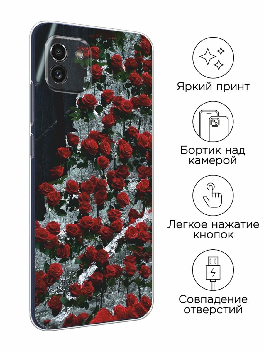 Чехол на Samsung Galaxy A03 / Самсунг Галакси А03 с принтом Цветущие алые розы — фото 1