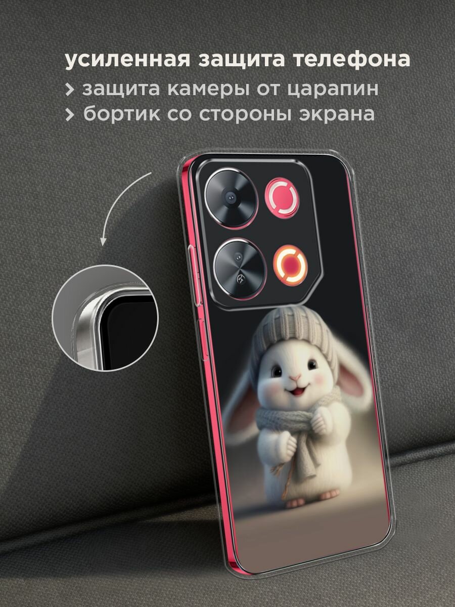 Чехол на Itel P65 / Ител P65 с принтом "Белый крольчонок в шапке" — фото 1