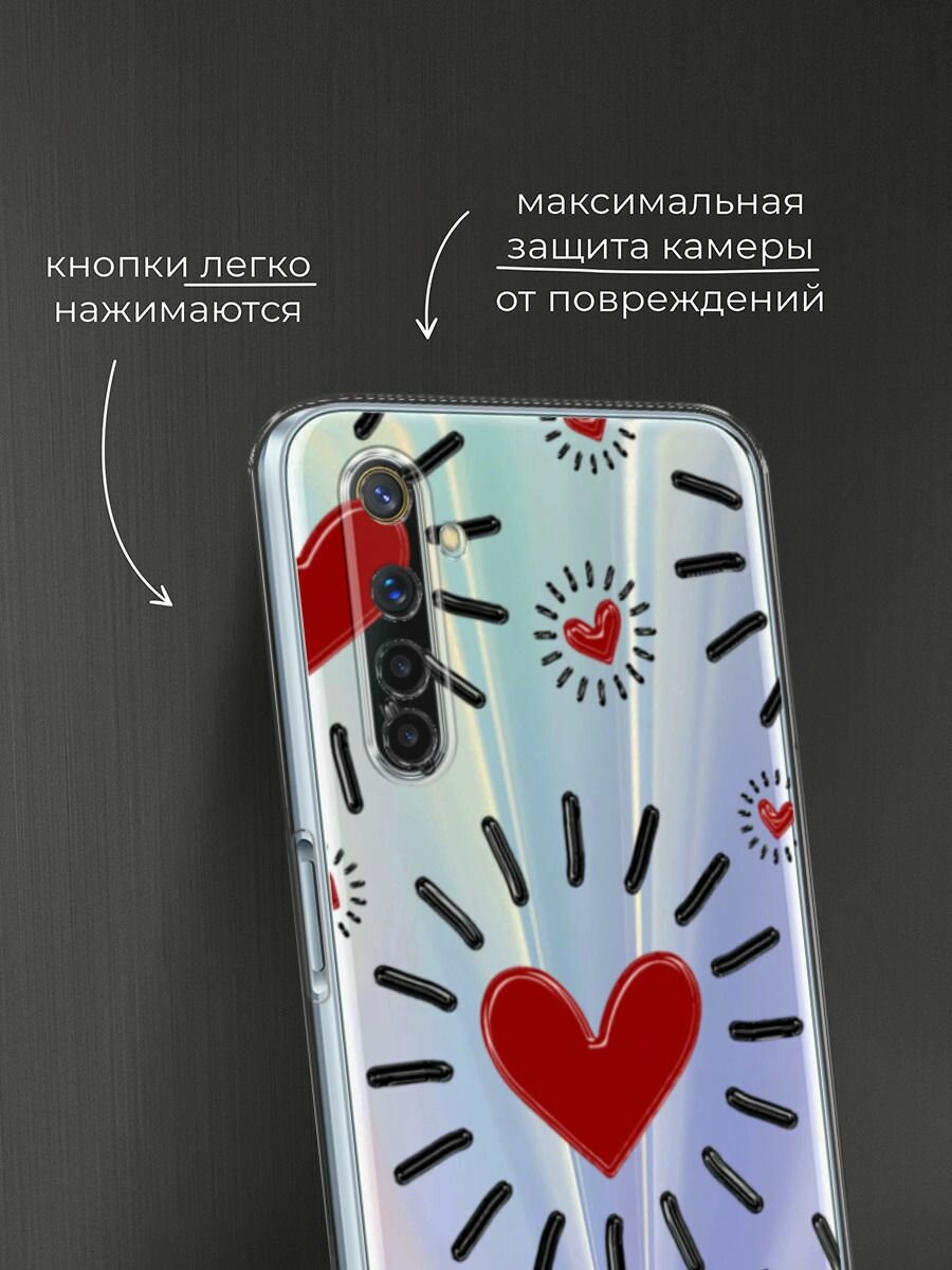 Чехол на Realme 6 / Реалми 6 с принтом "Бордовые сердца паттерн" — фото 1
