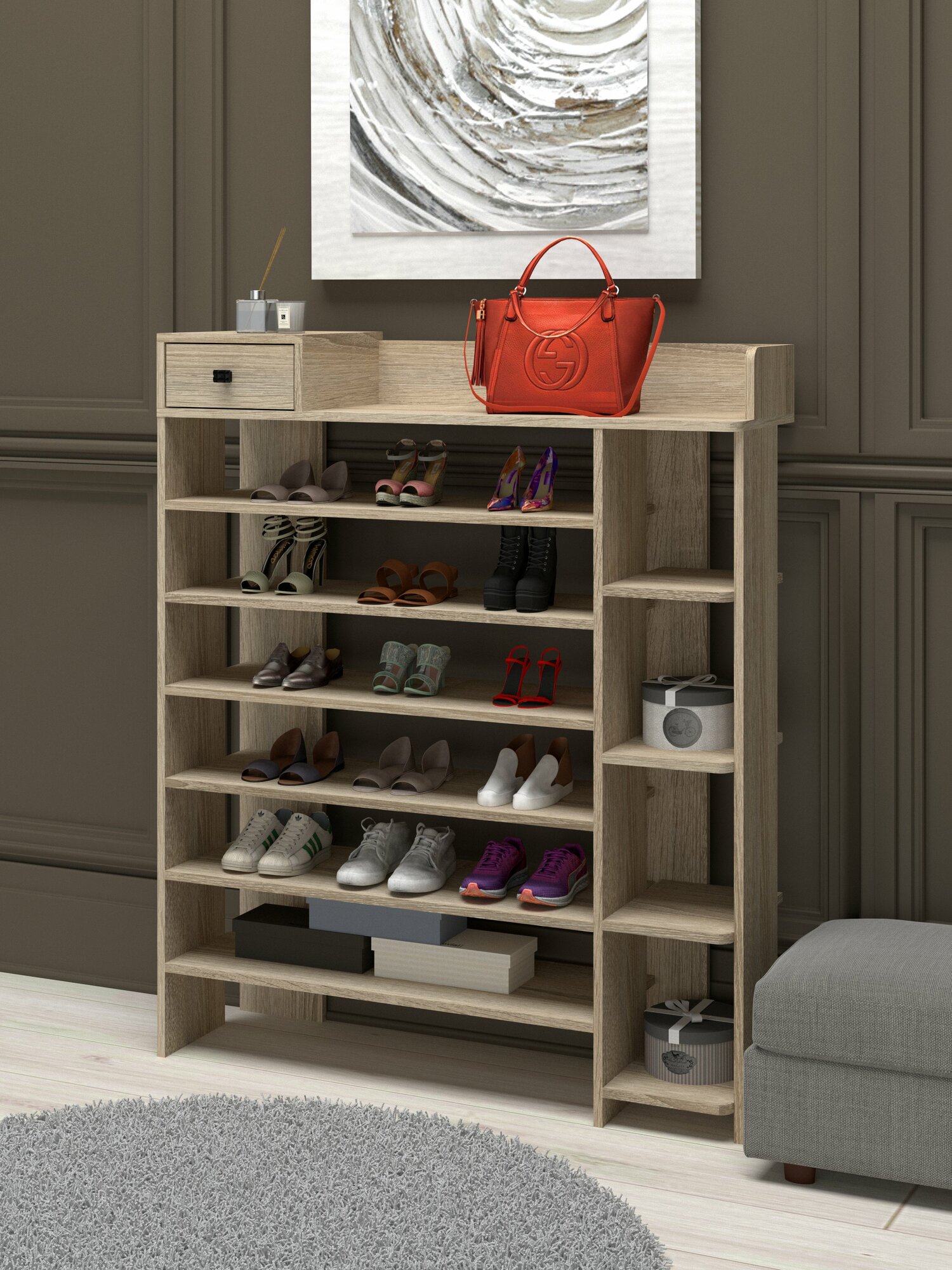 Есэндвич Депо-3 Полка для обуви с ящиком 110х30х130 см (Дуб сонома)