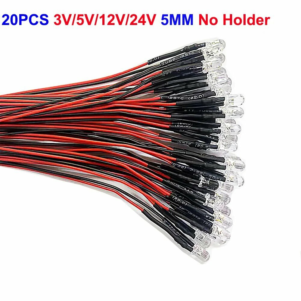 20шт Белые светодиоды 5мм 3-24V