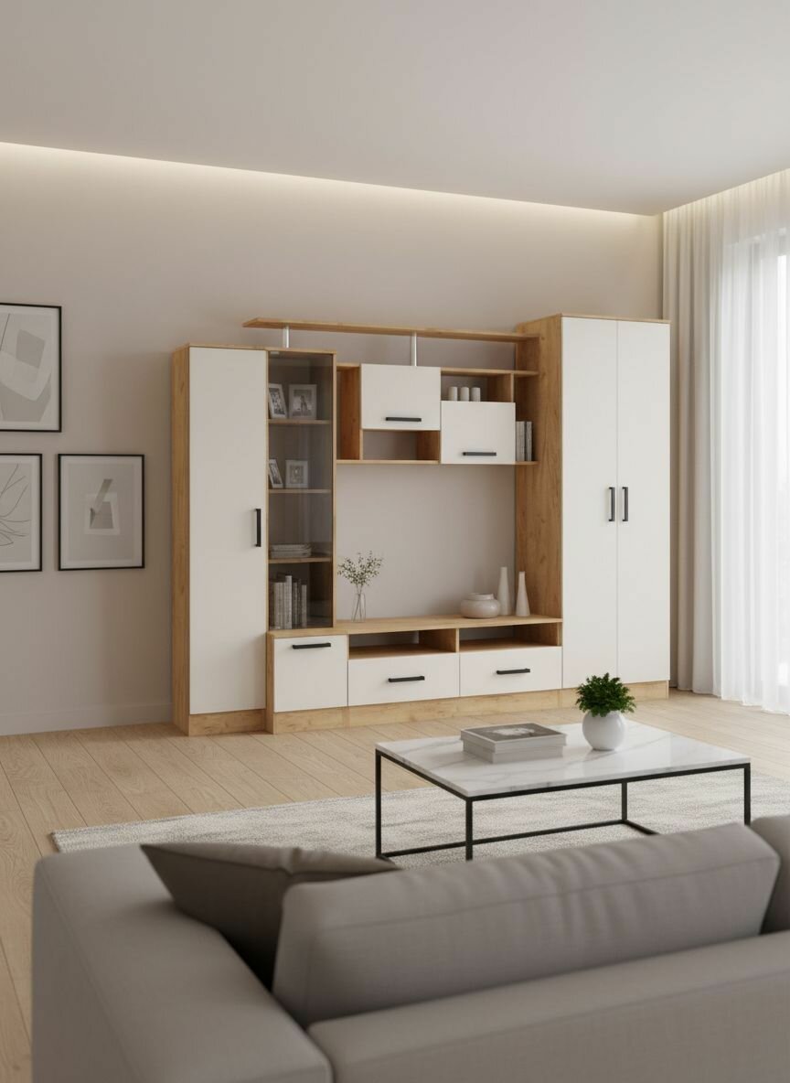 ARNIKA Стенка в гостиную Оскар, 2,5м, Дуб крафт золотой, Кашемир