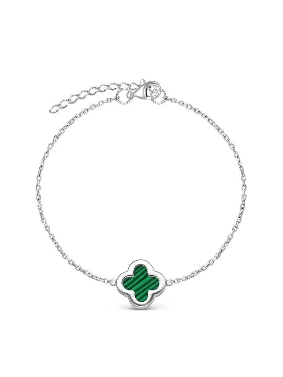 Браслет-цепочка, серебро, 925 проба, родирование, малахит