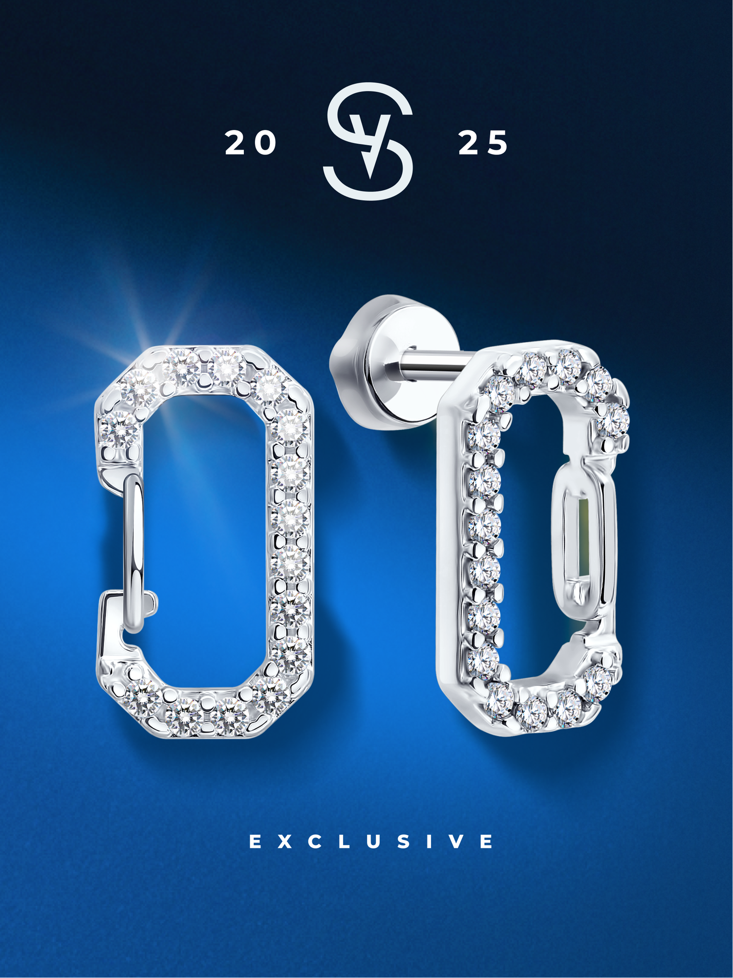 Серьги пусеты, серебро, 925 проба, родирование, фианит