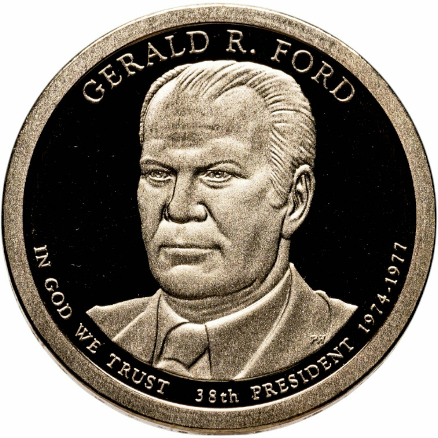 США 1 доллар 2016 "38-й президент США - Джеральд Форд", знак монетного двора "S" - Сан-Франциско, Латунь, в сохранности Proof