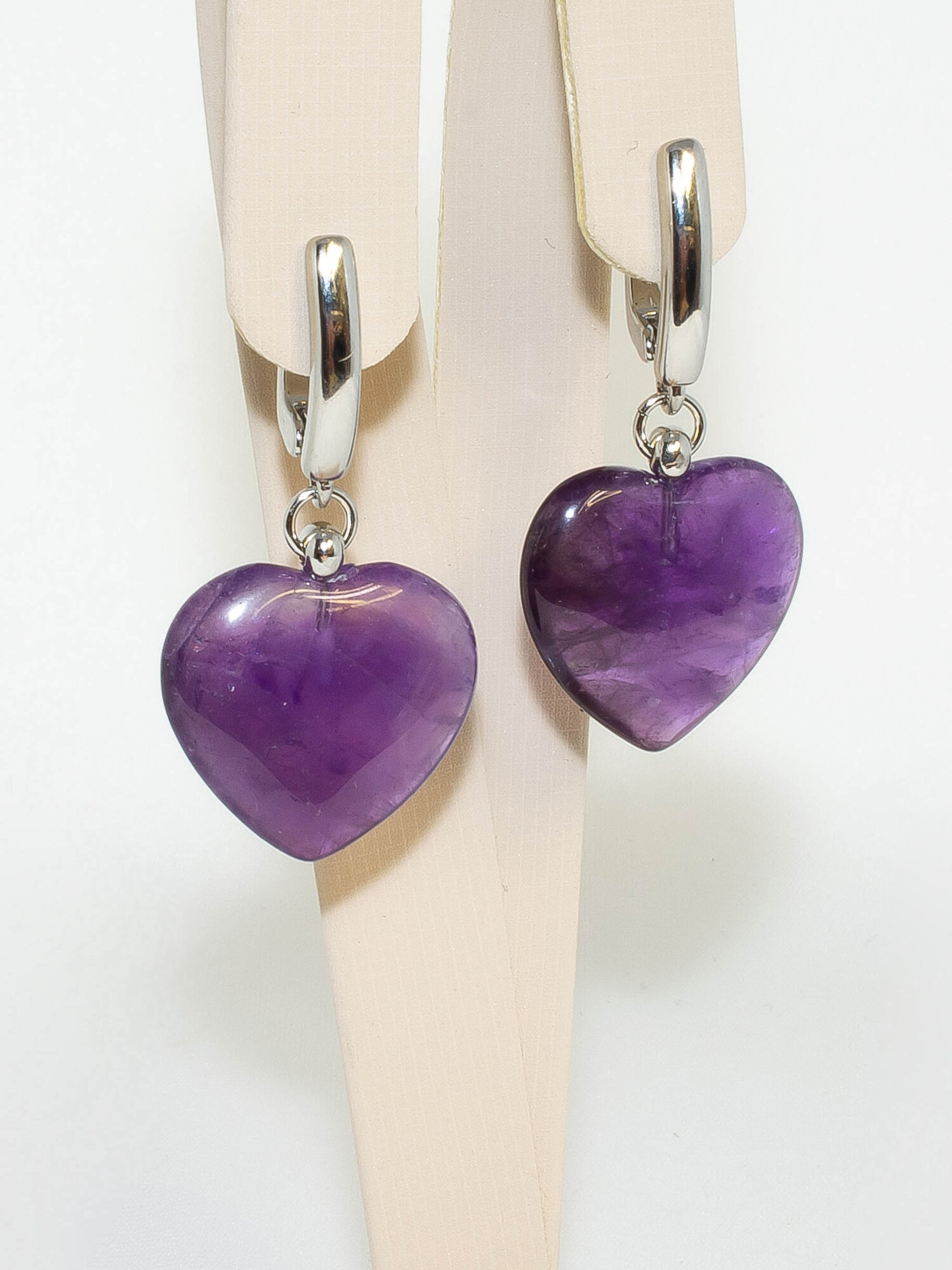 Серьги с подвесками, двусторонние, аметист