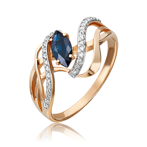 Кольцо, красное золото, 585 проба, сапфир, бриллиант