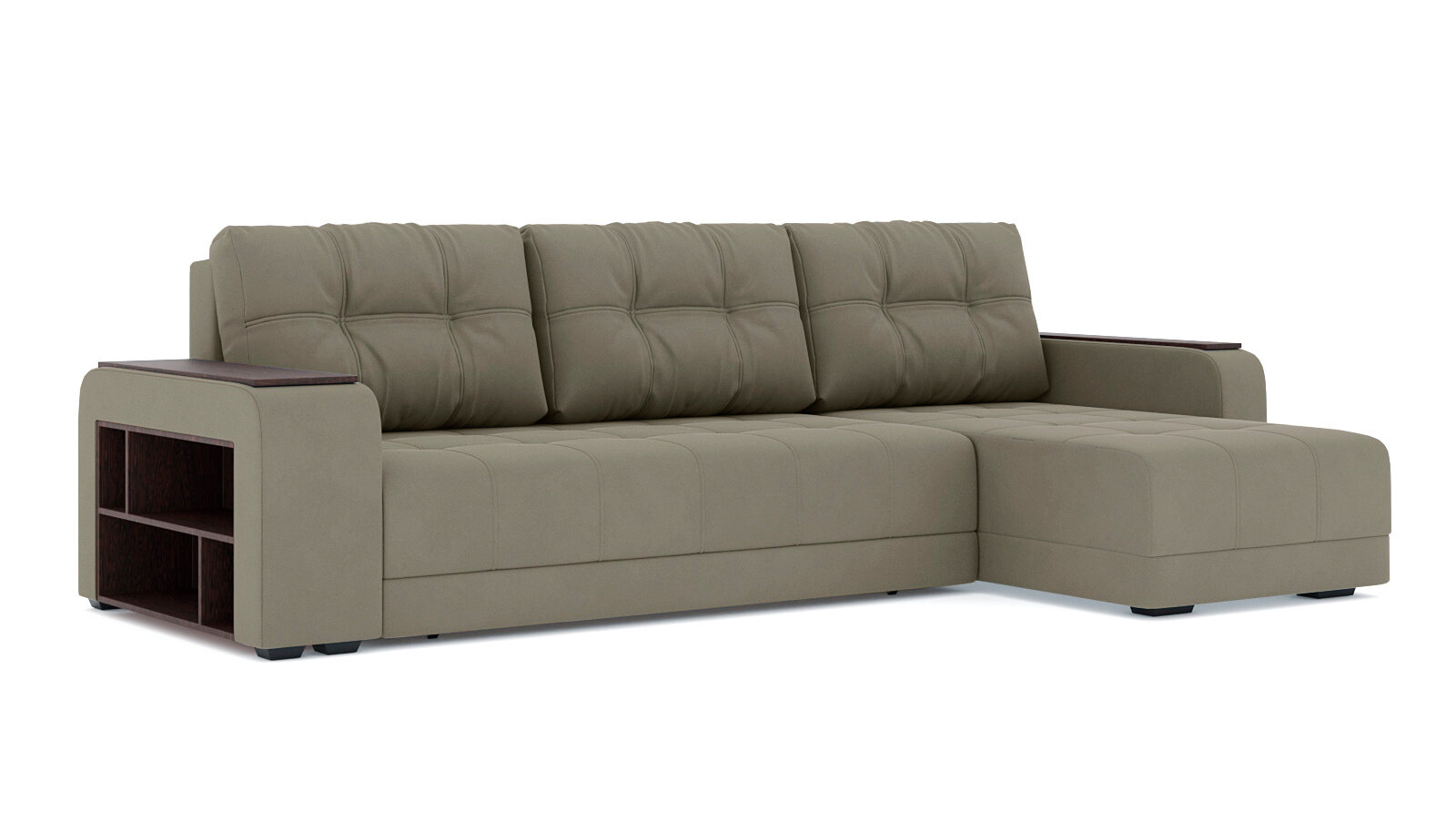 Угловой диван Милан, еврокнижка, полка в подлокотнике, угол универсальный, велюр Зара Лайт 04