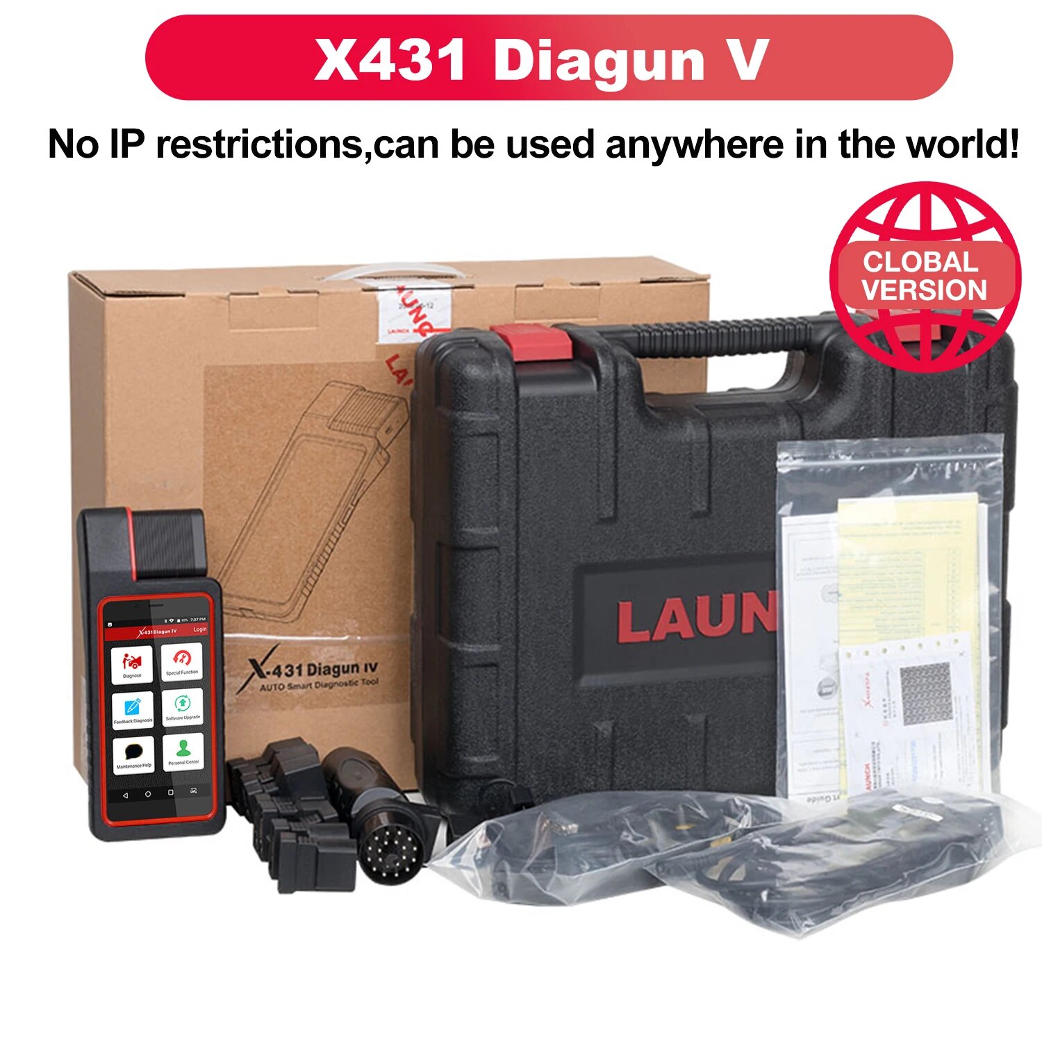 [Распродажа] Инструмент двунаправленного сканирования LAUNCH X431 Diagun V, полный системный диагностический сканер, кодирование ЭБУ, 35+ пользователей Global version