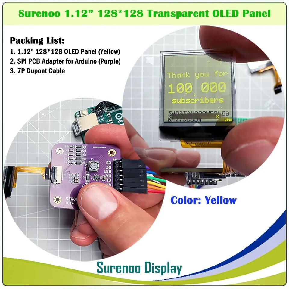 SURENOO 1.12" OLED-дисплей 128x128, Yellow
